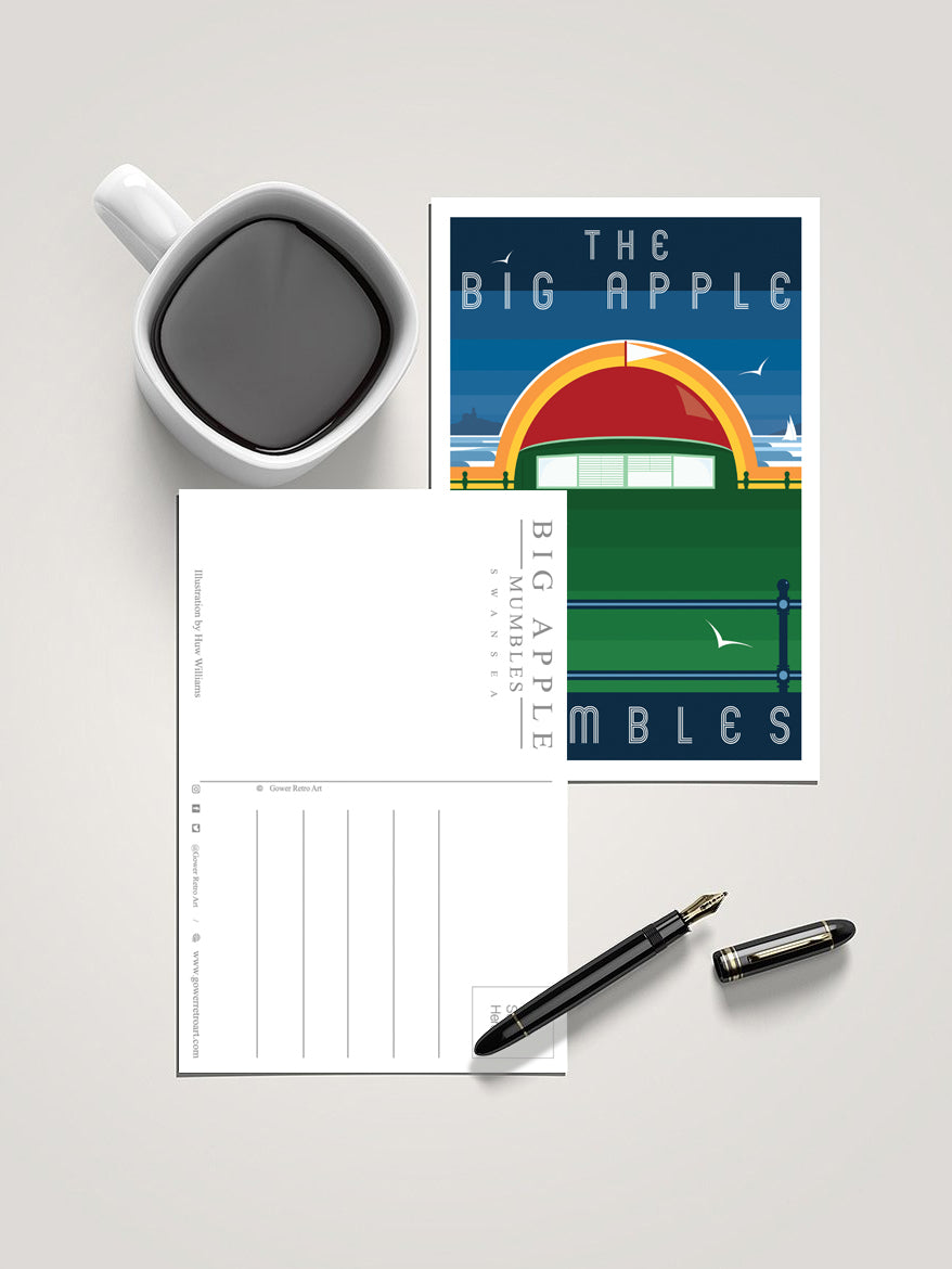 Big Apple / Mumbles (Modern & Minimalistic A6 Postcard) – Gower retro art