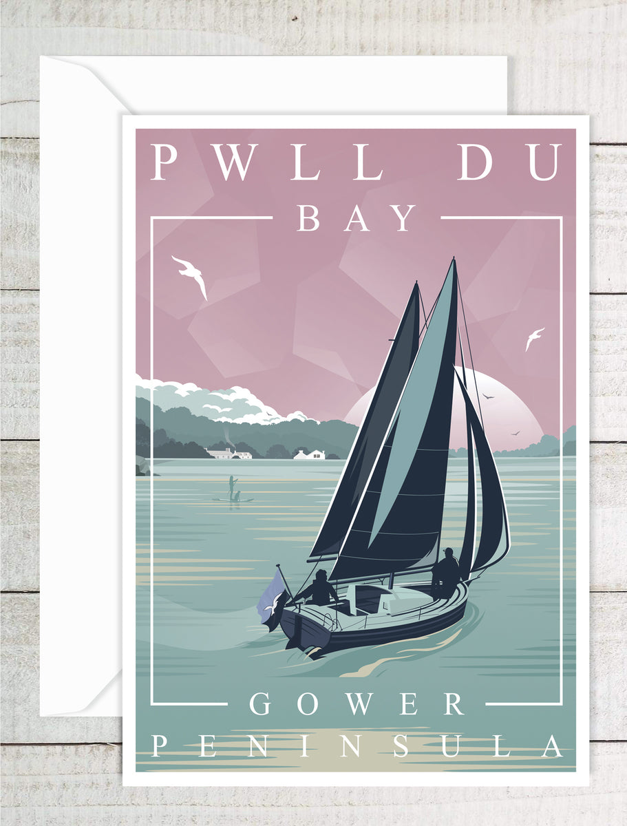 A6 Greeting Card (Pwll Du Bay) Gower Peninsula – Gower retro art